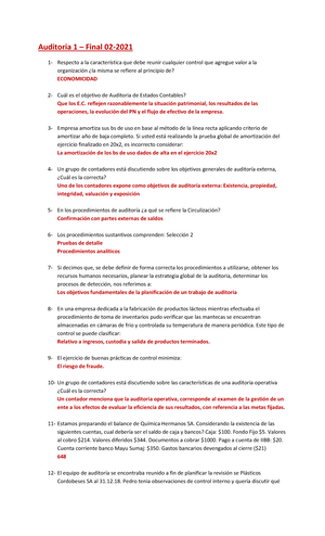 Auditoria TP 1 [TP1] 90% 2022 - Trabajo Práctico 1 [TP1] Comenzado: 26 de ago en 10 ...
