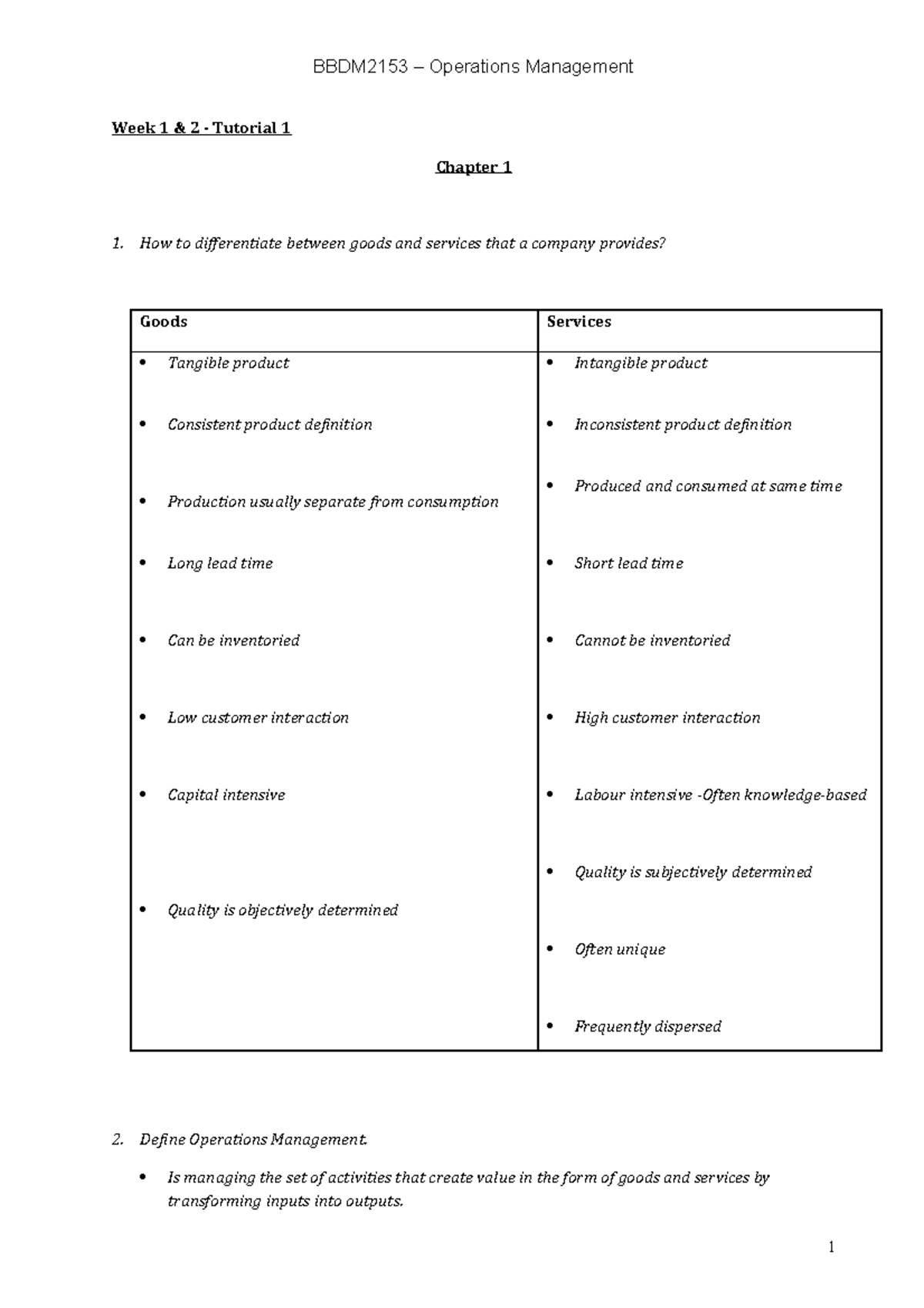 Tutorial answers - BBDM2153 – Operations Management Week 1 & 2 ...
