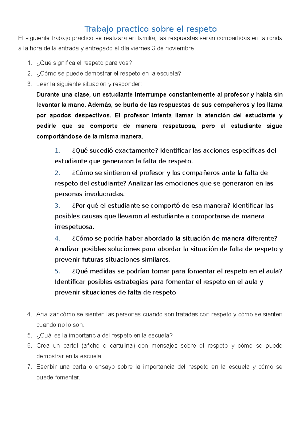 Trabajo practico sobre el respeto - ¿Qué significa el respeto para vos ...