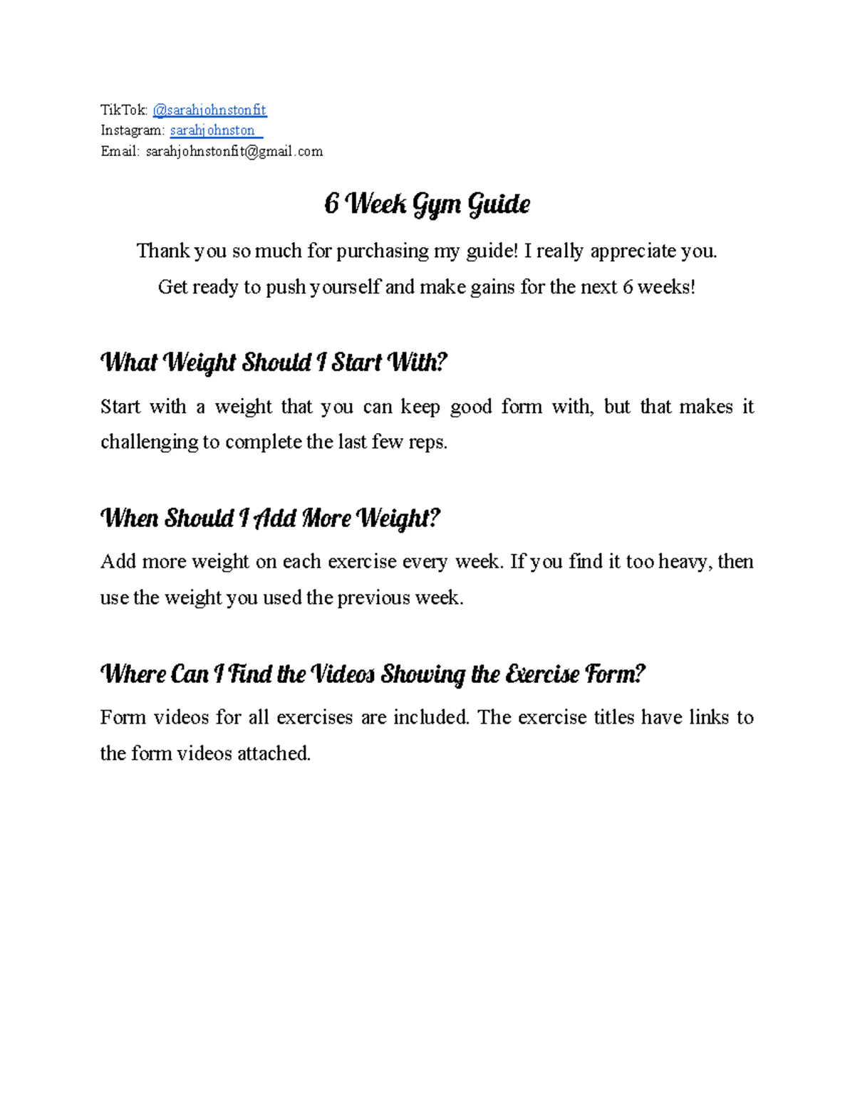 6 Week Gym Guide - workout assignment - TikTok: @sarahjohnstonfit ...