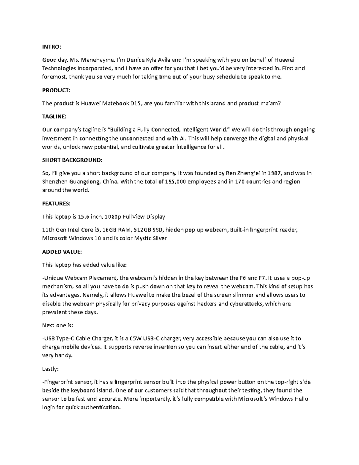 Prosal- Script - INTRO: Good day, Ms. Manehayme. I’m Denice Kyla Avila ...