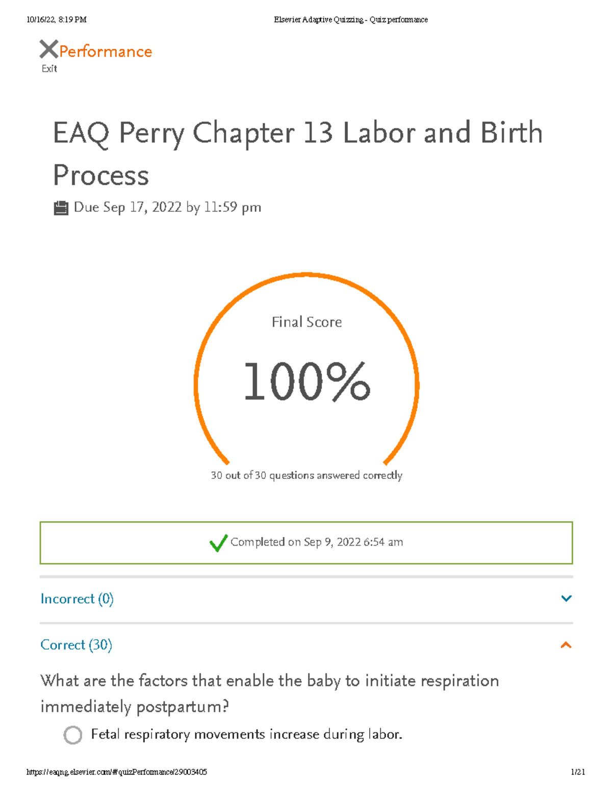 EAQ Perry Chapter 13 Labor and Birth Process - Exit Performance EAQ ...