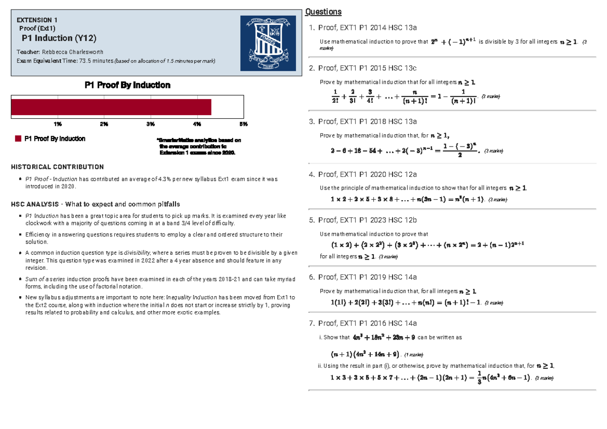 Proof by induction - I want free premium - EXTENSION 1 Proof (Ext1) P1 ...