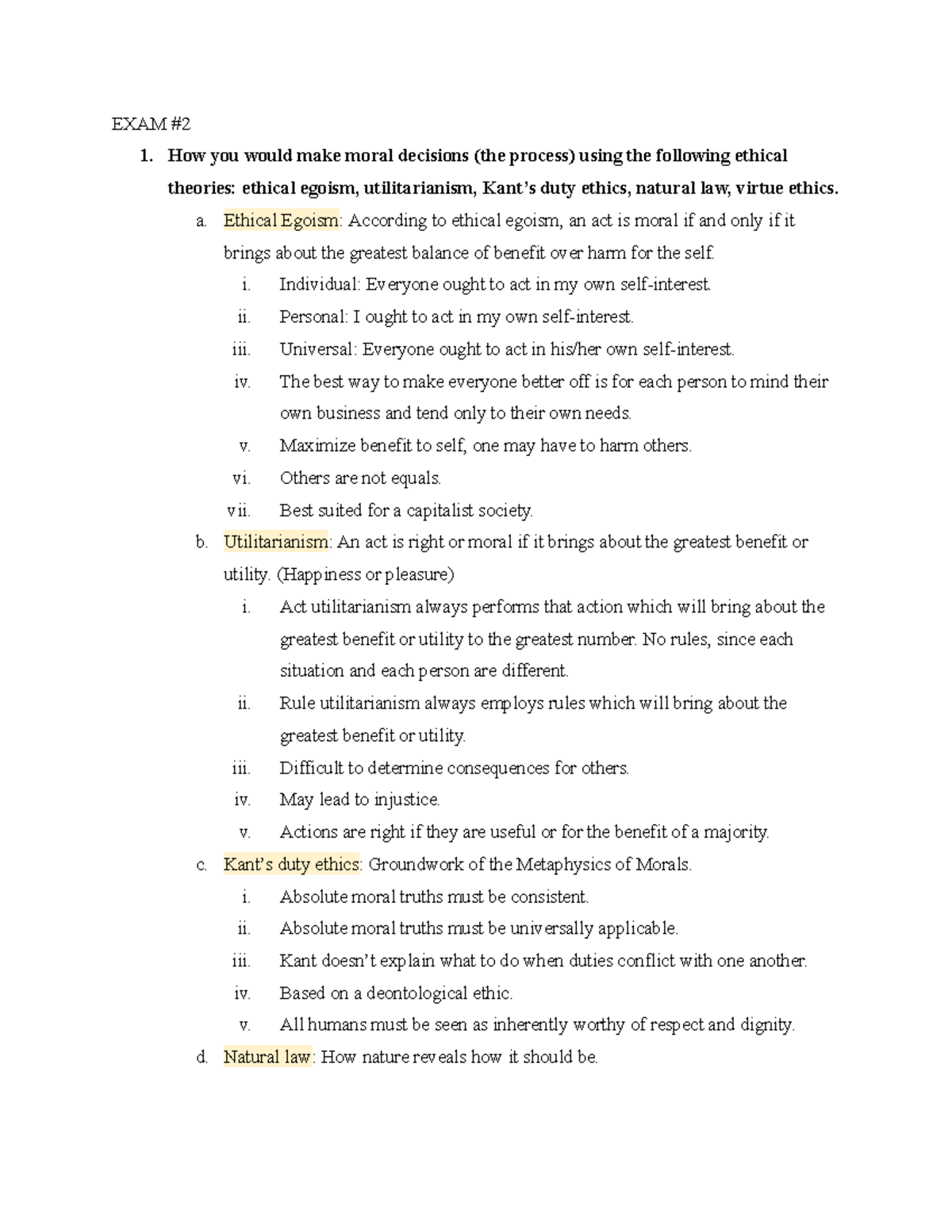 Philosophy Study Guide Exam 2 - EXAM How you would make moral decisions ...