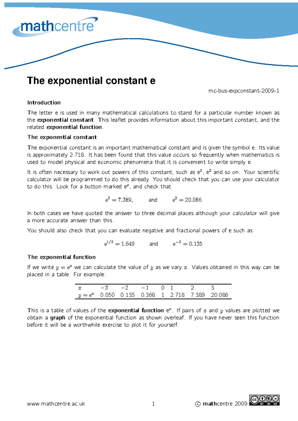 Mc bus expconstant 2009 1 - The exponential constant e mc-bus ...