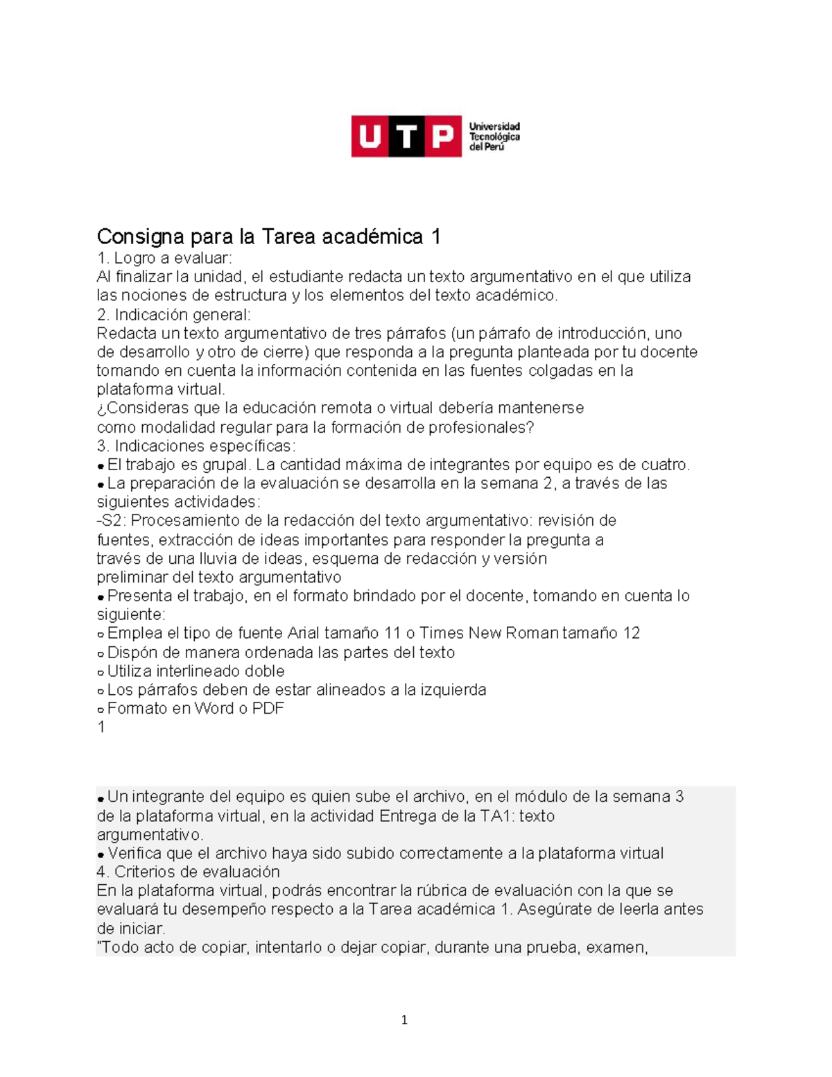 (AC-S03) Semana 03 - espero que te ayude - Consigna para la Tarea académica 1 Logro a evaluar ...