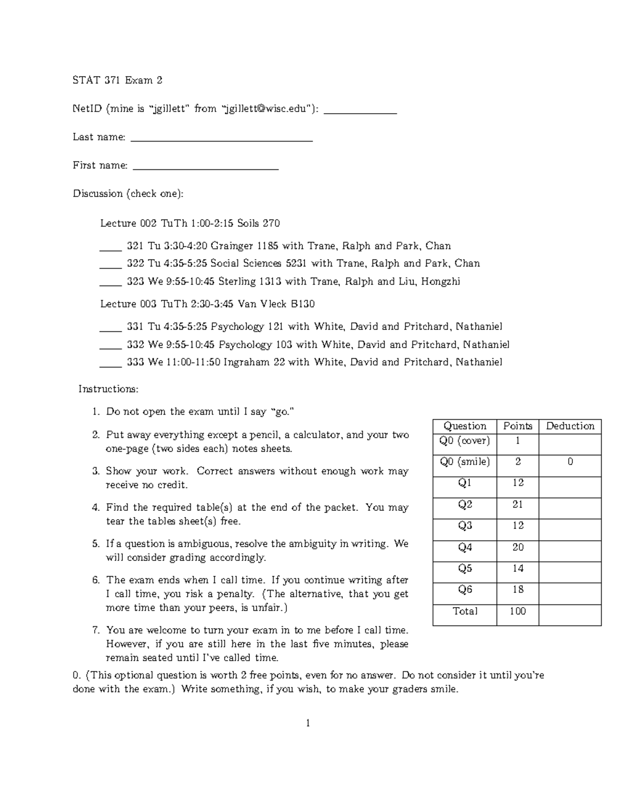 2spring 2019 - Exam practice - STAT 371 Exam 2 NetID (mine is “jgillett ...