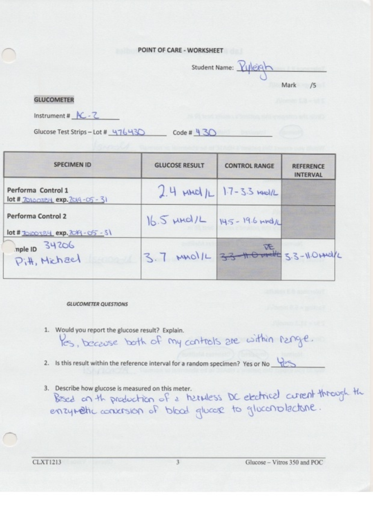 CLXT1213 Lab #4 - Clinical Chemistry and urinalysis completed lab ...