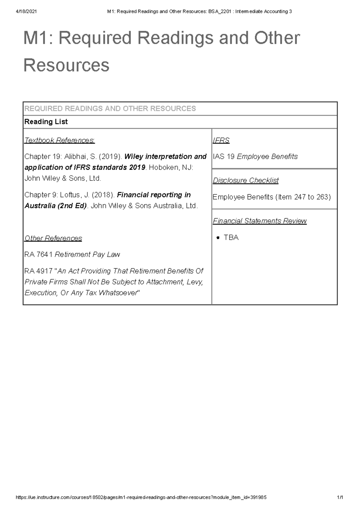 M1 Required Readings and Other Resources BSA 2 201 Intermediate ...