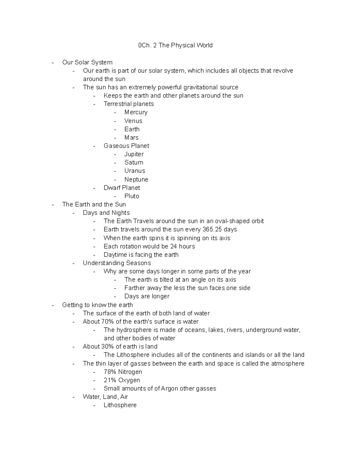 Ch.2 The Physical World - 0Ch. 2 The Physical World Our Solar System ...