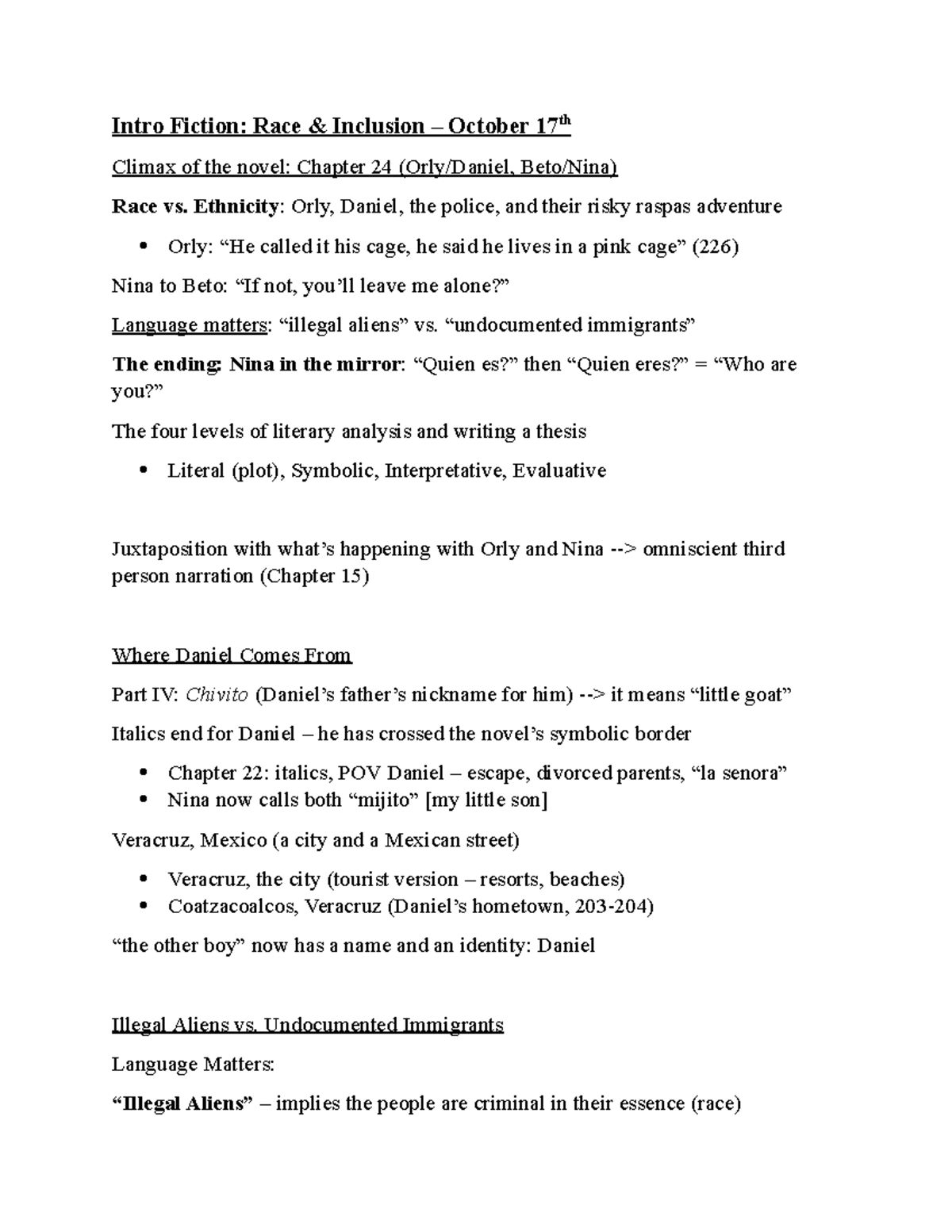 Intro Fiction Week 9 Notes - Intro Fiction: Race & Inclusion – October ...