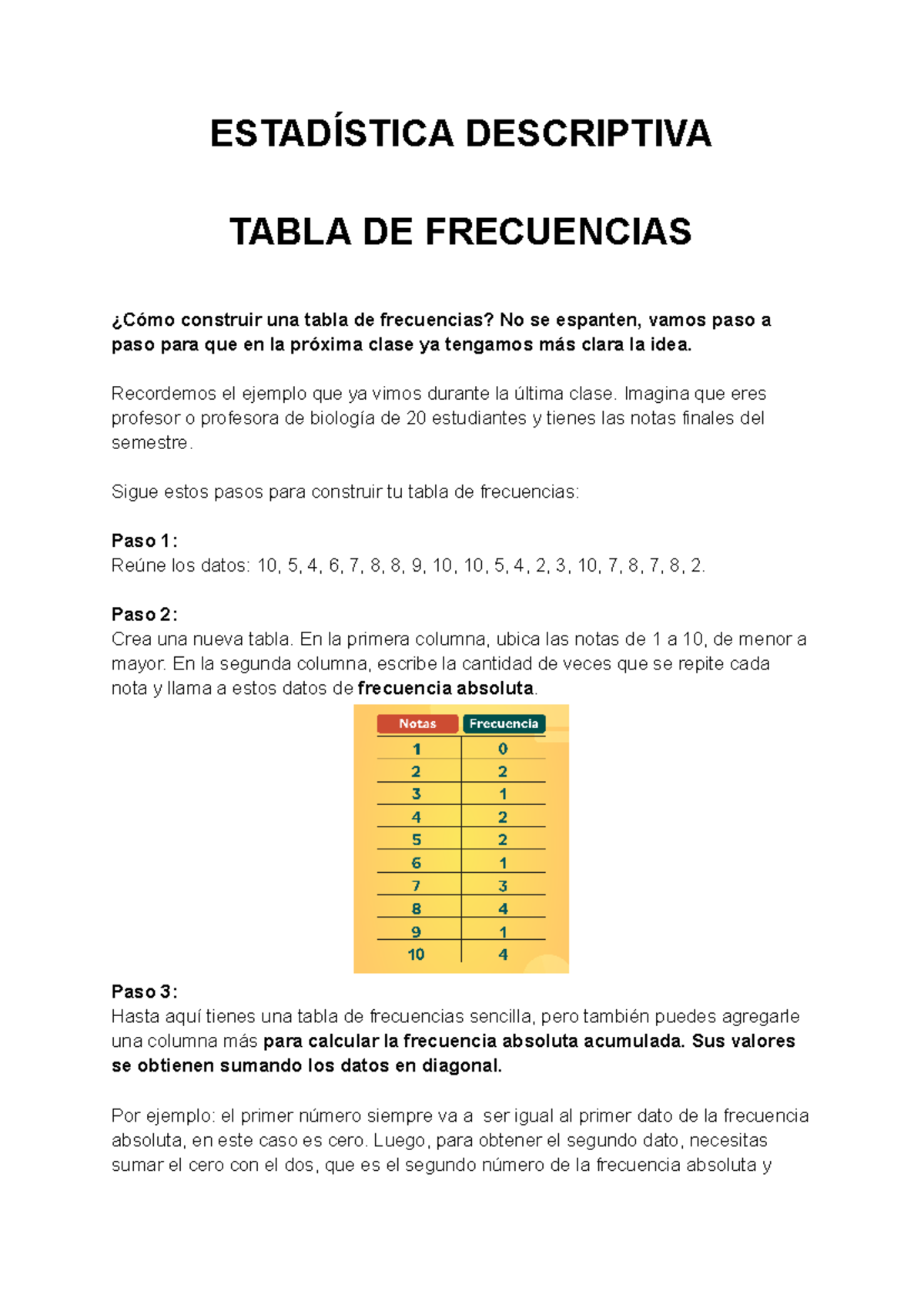Estadística Descriptiva (1) - ESTADÍSTICA DESCRIPTIVA TABLA DE ...