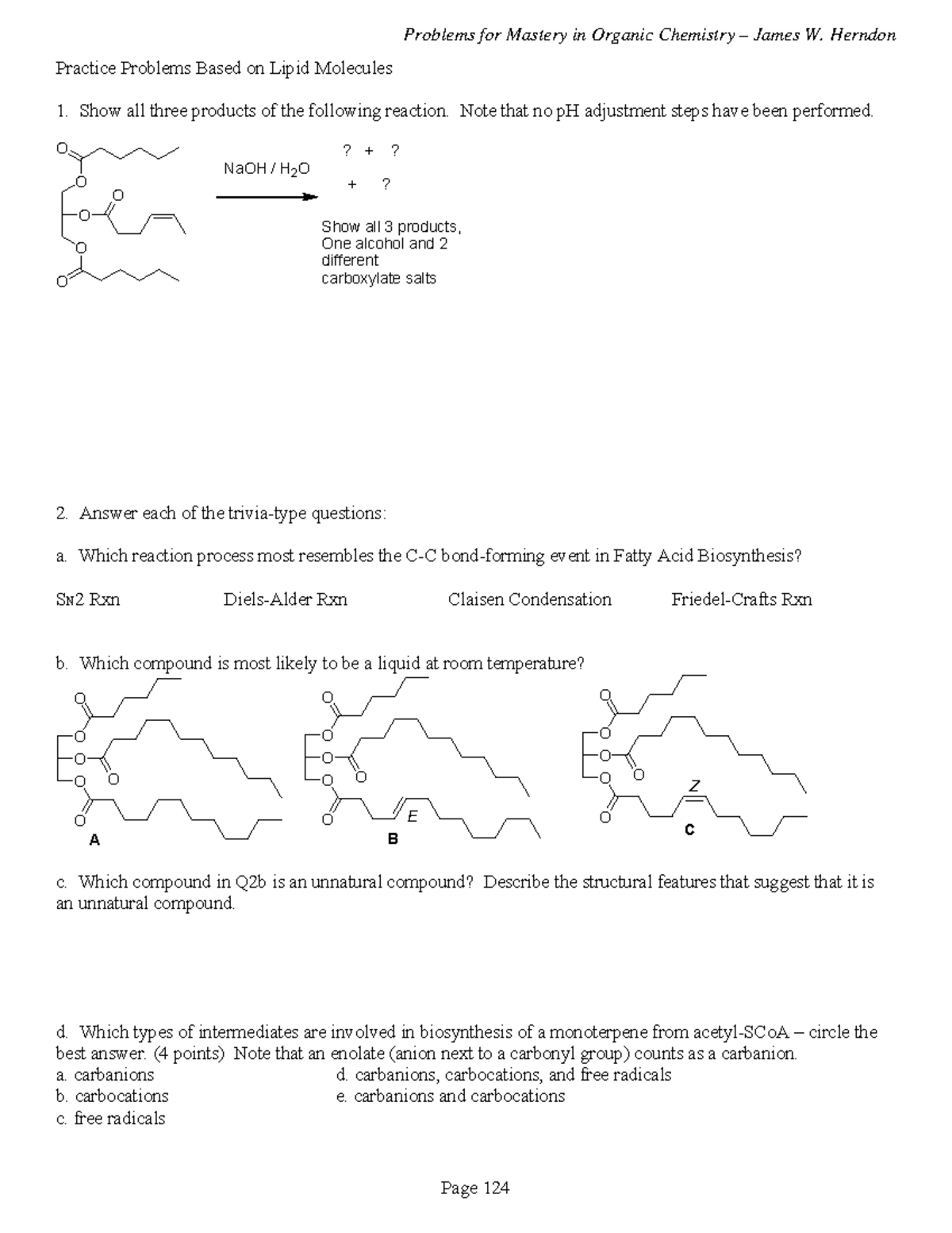 Practice Chapter 24 Problems - Problems for Mastery in Organic ...