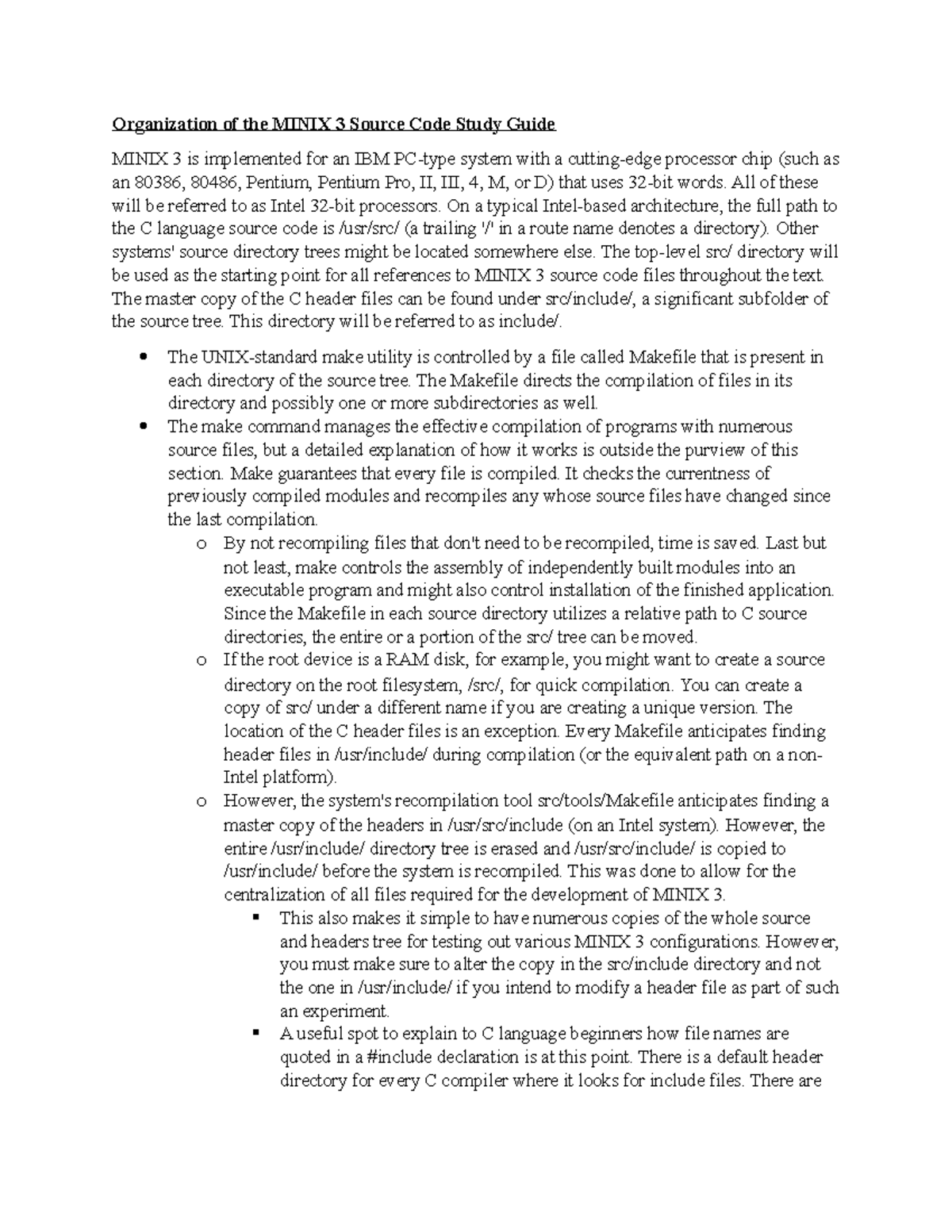 Organization of the Minix 3 Source Code Study Guide - Organization of ...