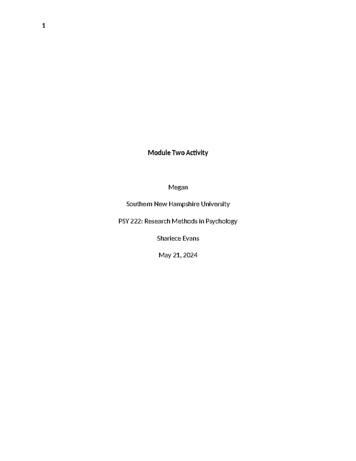 PSY222 Module Two Activity - Module Two Activity Megan Southern New ...