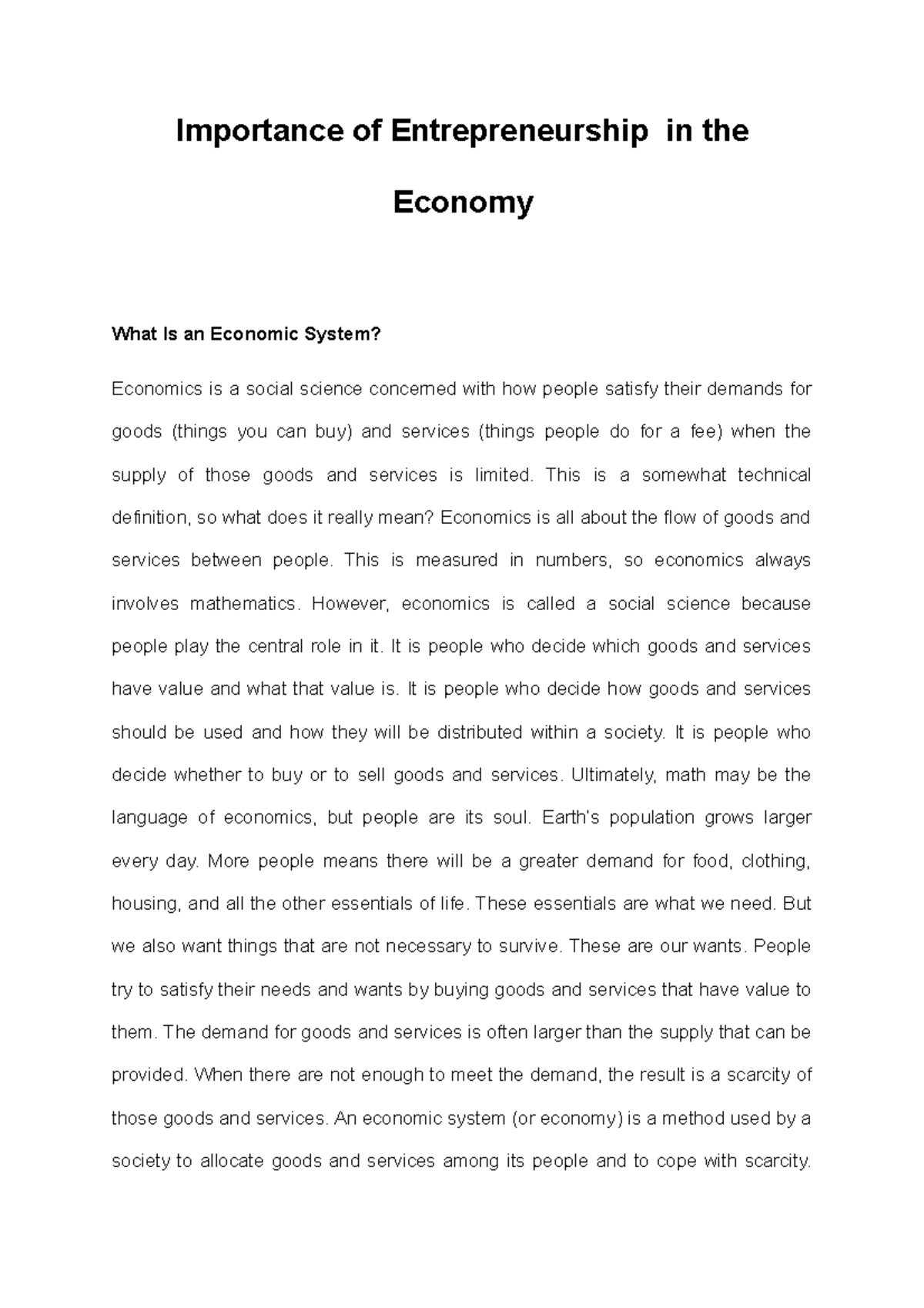 Importance of Entrepreneurship in the Economy - Importance of ...