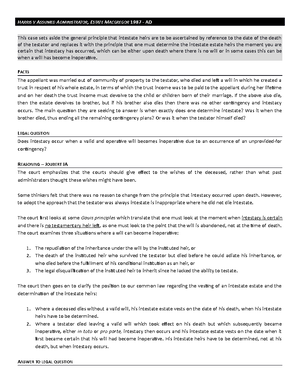Ex Parte Graham - Summary Law of Succession - EX PARTE GRAHAM 1963 DCLD ...