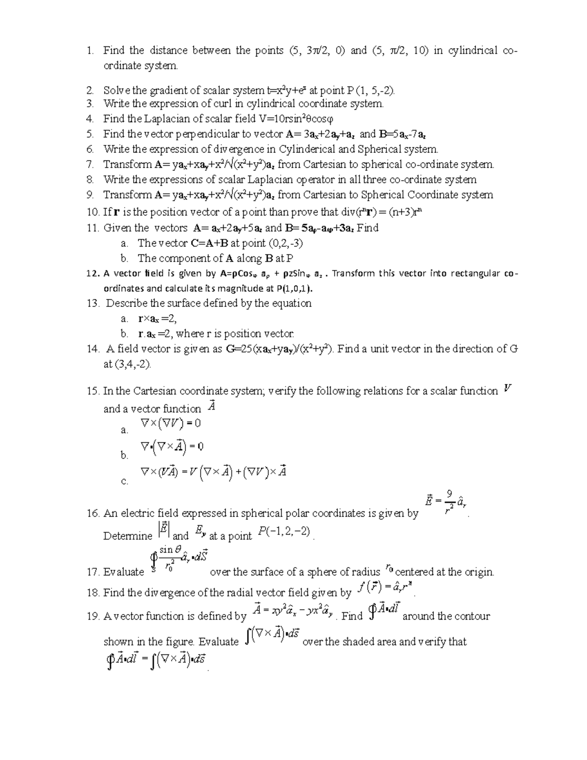 Emft Practice set - papers - Find the distance between the points (5, 3π/2, 0) and (5, π/2, 10 ...