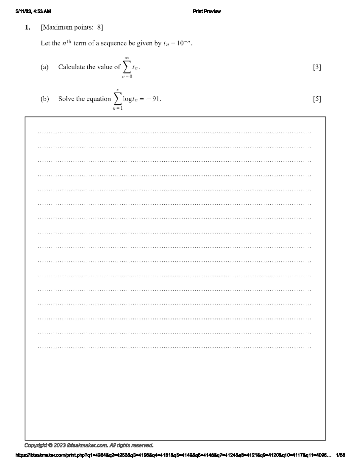 UNIT 1 - ces't des maths - 4:53 AM Print Preview 1. points: Let the nth ...