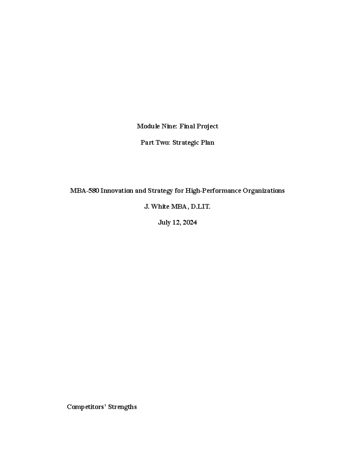 Final Project Part Two - Module Nine: Final Project Part Two: Strategic ...