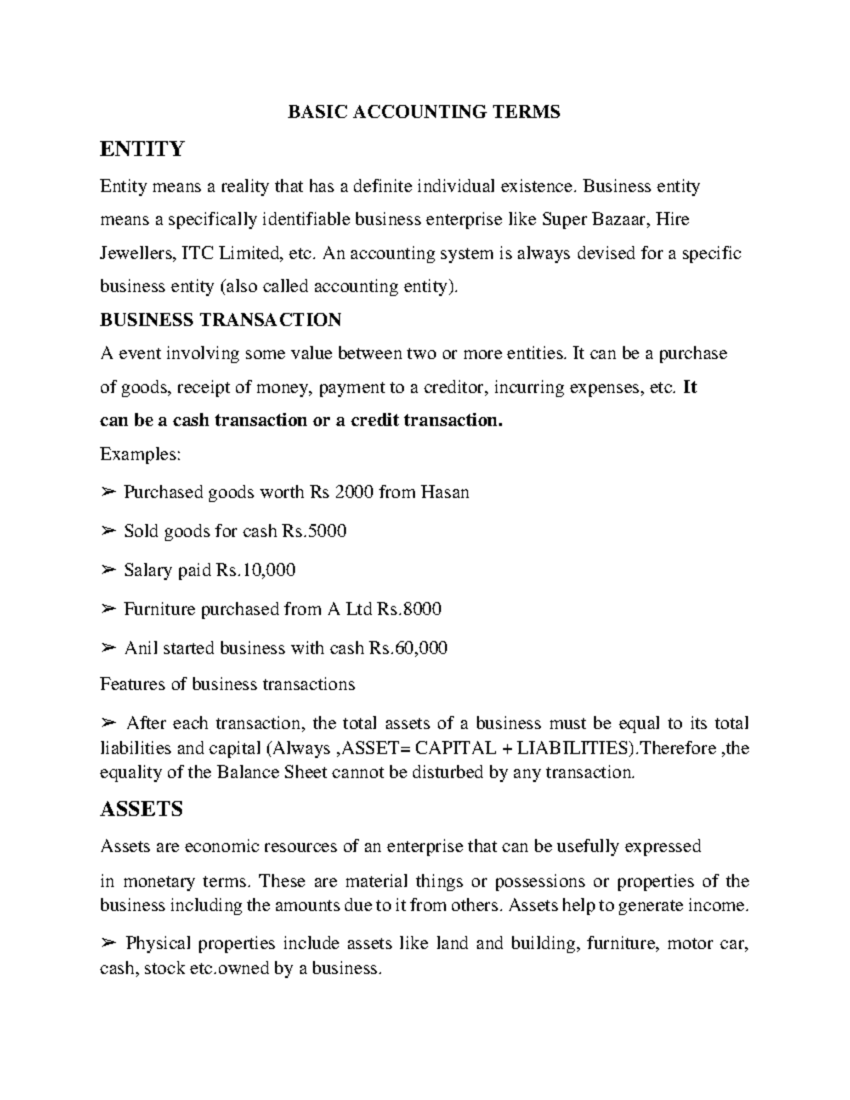 Basic Accounting Terms - BASIC ACCOUNTING TERMS ENTITY Entity means a ...