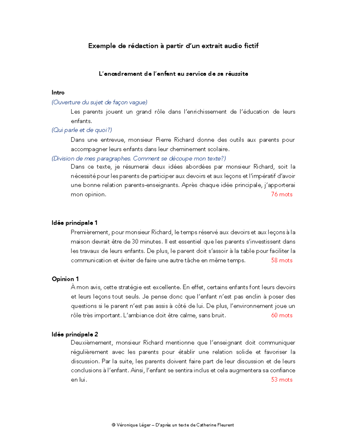 Exemple de rédaction pour le TecféE - © Véronique Léger – D’après un ...