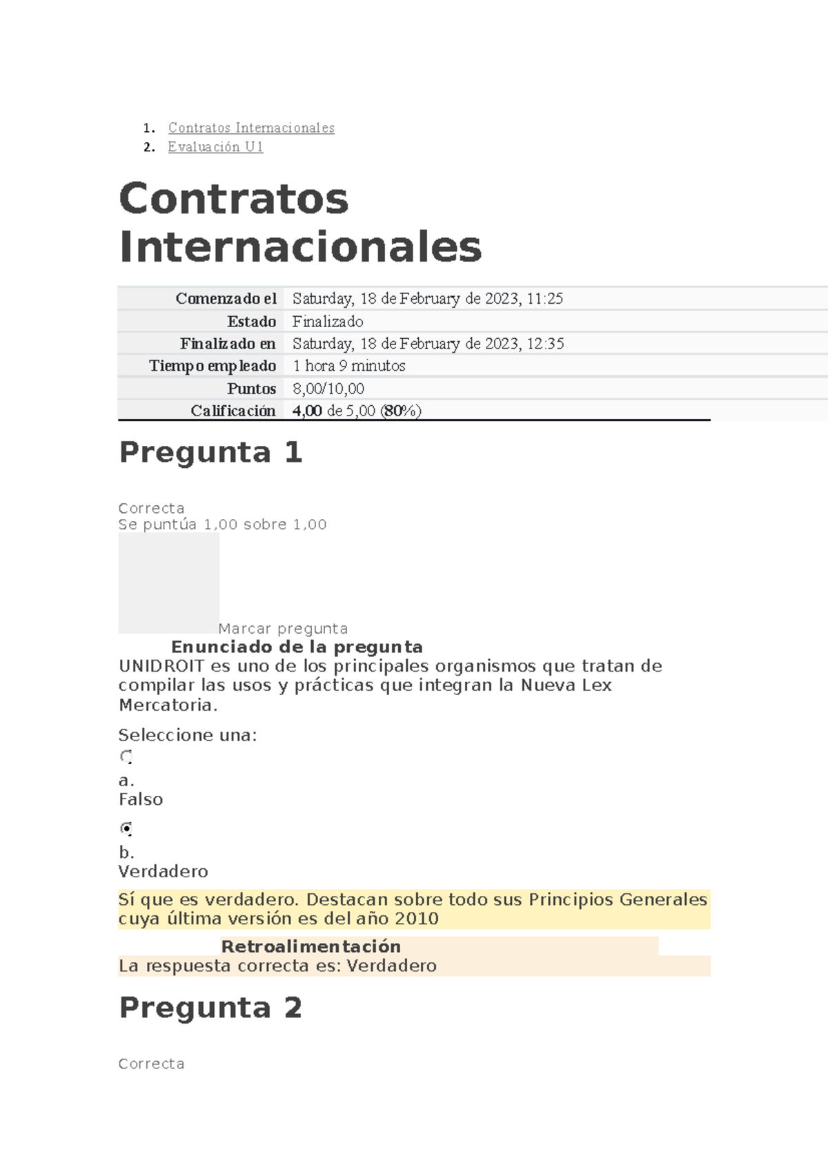 Evaluaciòn Contratos Internacionales EU 1 - Contratos Internacionales ...