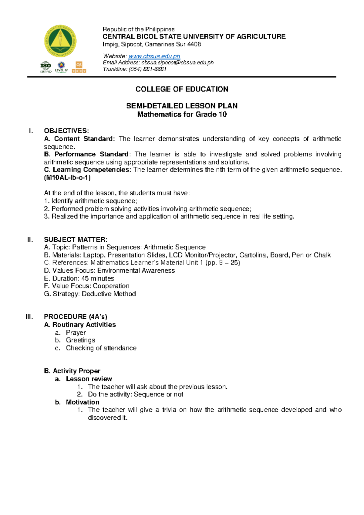 DWAL, A. BSED MATH-3 ( Lesson PLAN) 112219 - Republic of the ...
