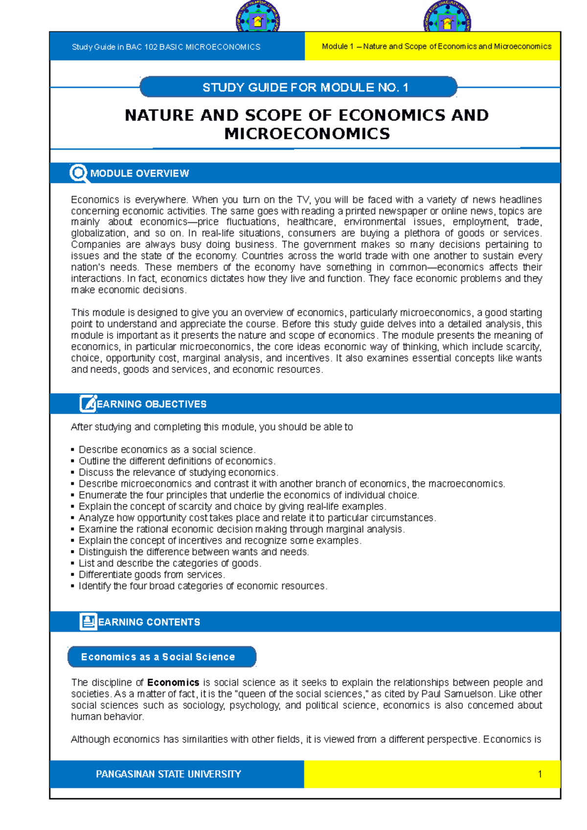 BAC 102 SG 1 - learning materials - NATURE AND SCOPE OF ECONOMICS AND ...