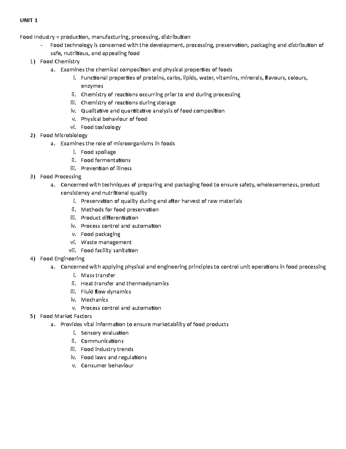 FOOD Summary UNIT 1-12 - Lecture notes Unit 1-12 - UNIT 1 Food Industry ...