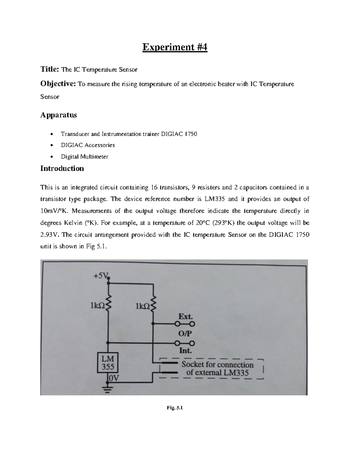 Temperature measurement of ic - Experiment Title: The IC Temperature Sensor Objective: To ...