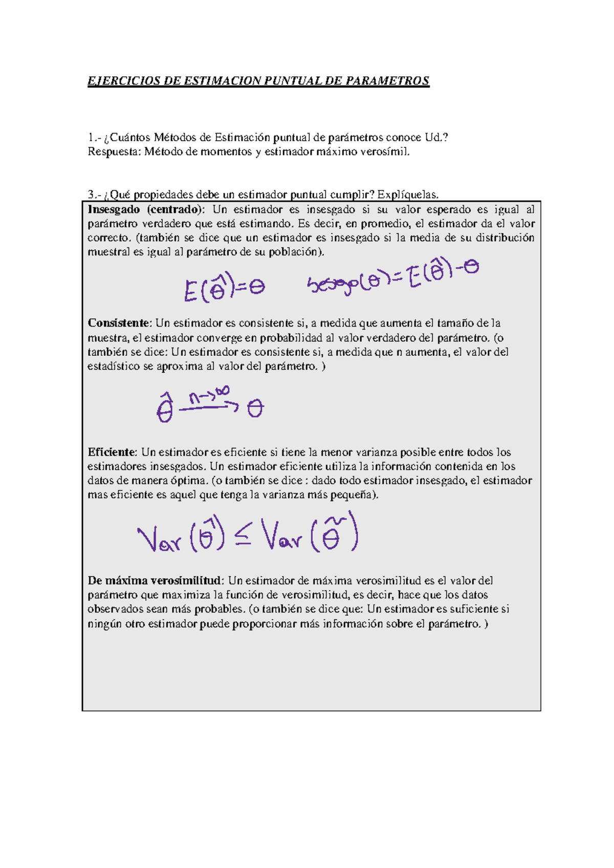 Ejercicios DE Estimacion Puntual DE Parametros fono - EJERCICIOS DE ESTIMACION PUNTUAL DE ...