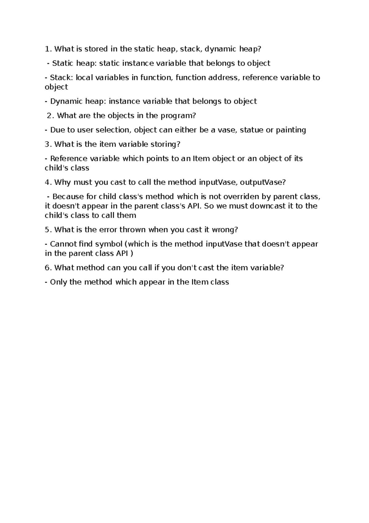 Assignment for spring - What is stored in the static heap, stack ...