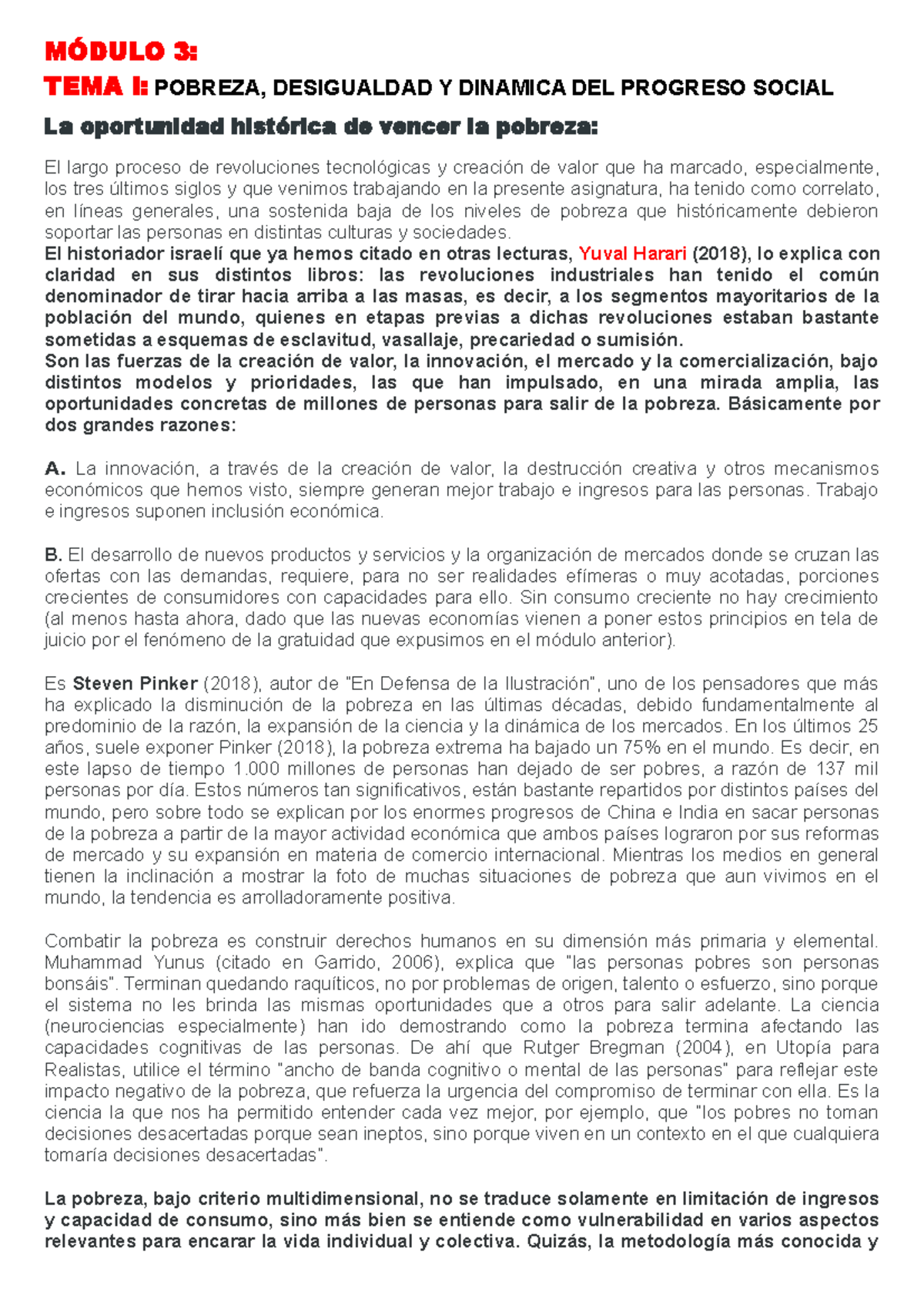 Resumen M3 y M4 - MÓDULO 3 : TEMA I: POBREZA, DESIGUALDAD Y DINAMICA ...