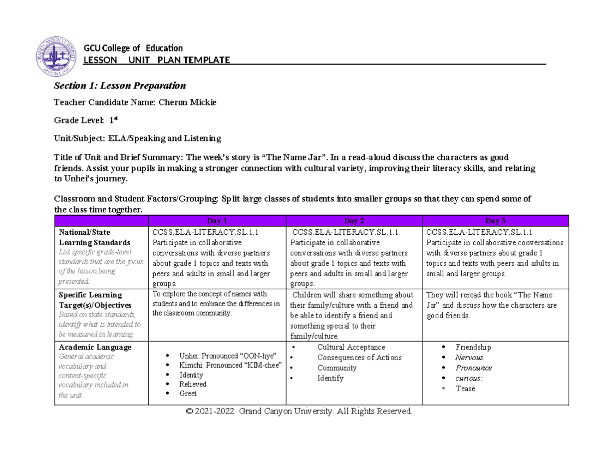 Benchmark - Lesson Planning to Support Language Development and ...