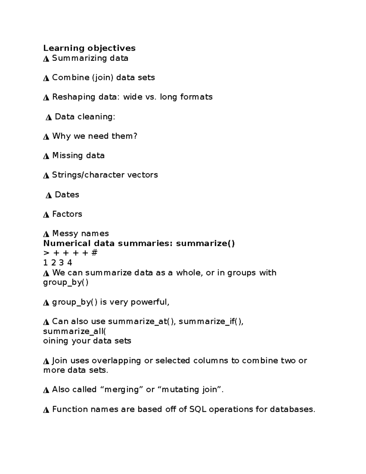 Stats ch 5 study guide material - Learning objectives Summarizing data ...