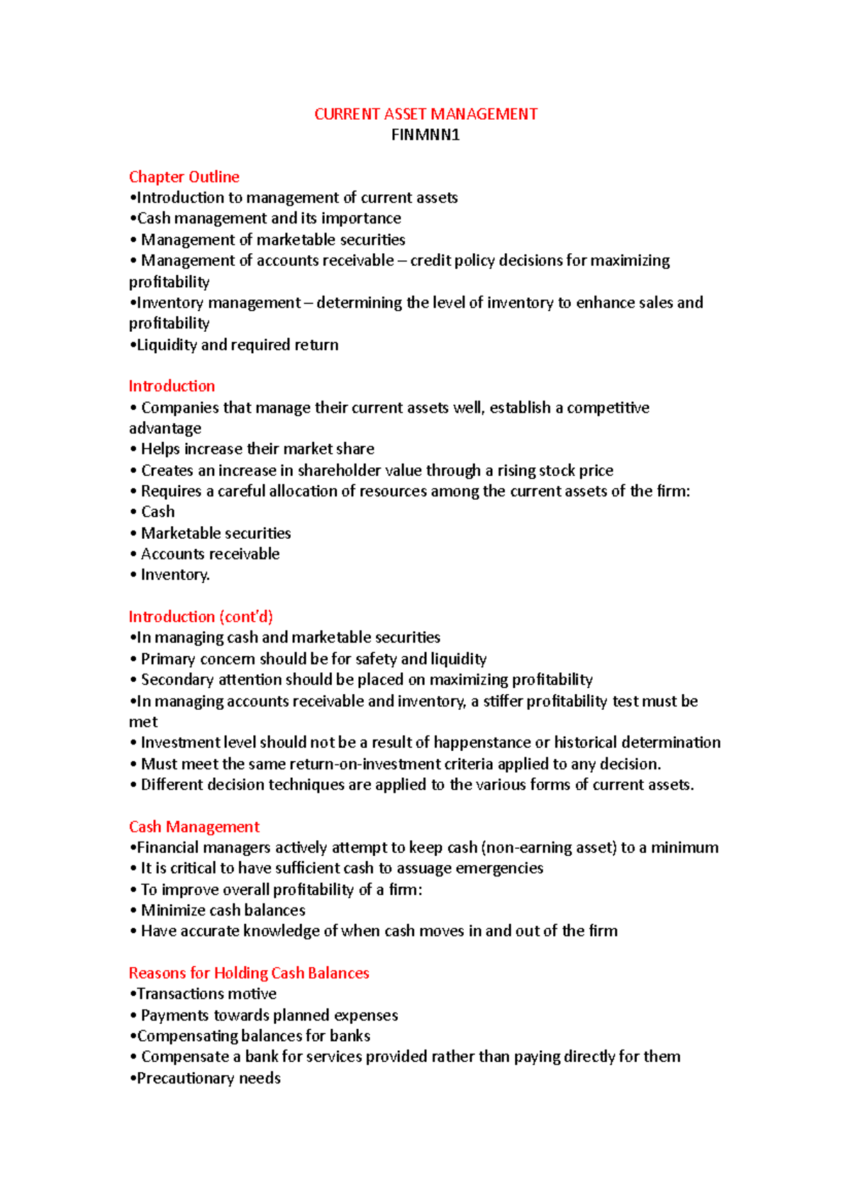 Current Asset Management and JIT - CURRENT ASSET MANAGEMENT FINMNN ...