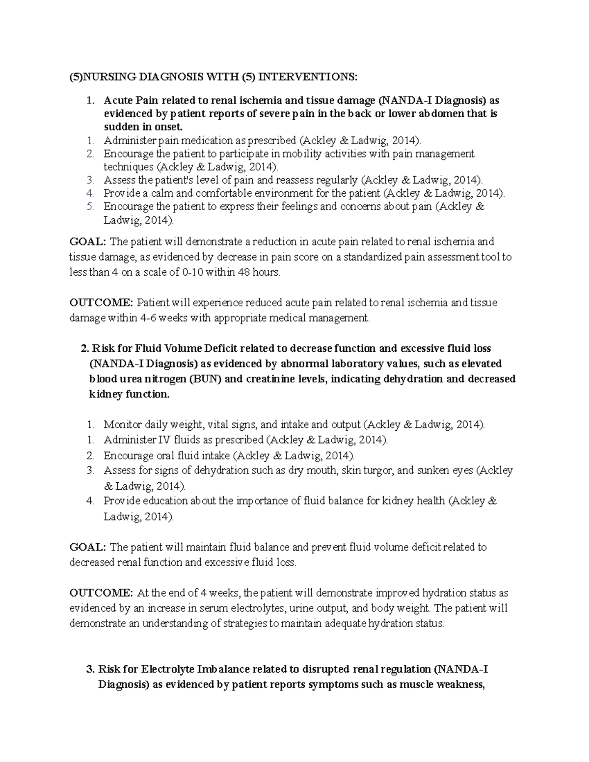 (5) Nursing Diagnosis WITH (5) Interventions - (5)NURSING DIAGNOSIS ...