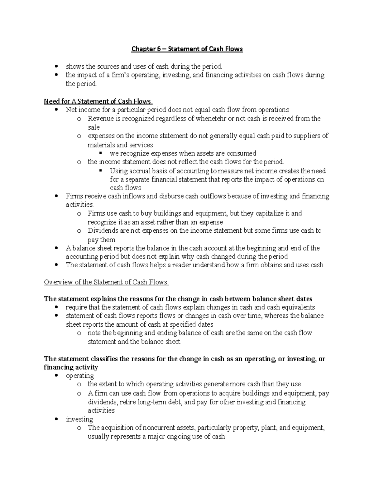 Chapter 6 Cash Flows - Lecture notes 6 - Chapter 6 – Statement of Cash ...