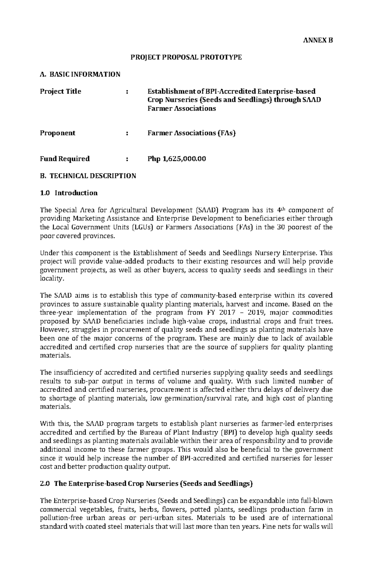 Annex-A Sample-Enterprise-Based-Crop-Nursery-Proposal - ANNEX B PROJECT ...
