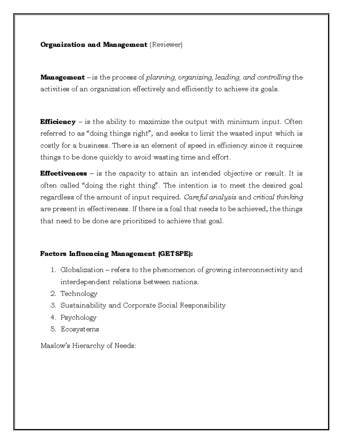 Organization and Management { Reviewer } - Organization and Management ...