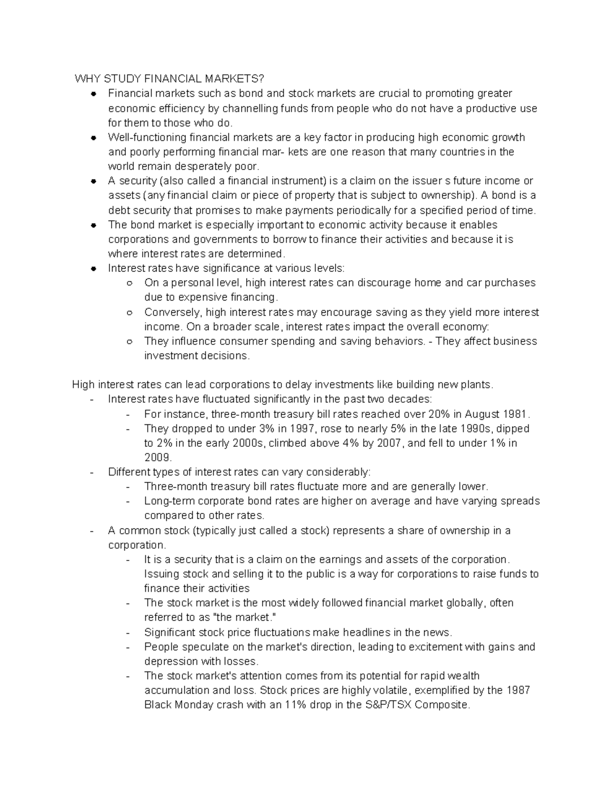 AFF 704 Chapter 1 - WHY STUDY FINANCIAL MARKETS? Financial markets such ...