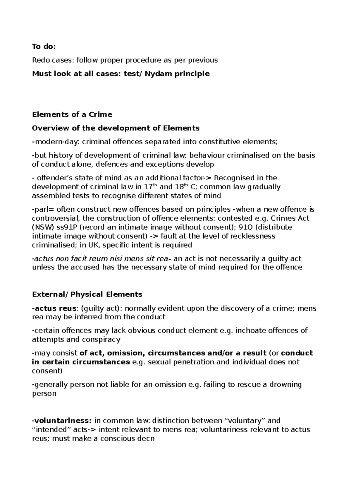 Elements of a Crime - To do: Redo cases: follow proper procedure as per ...