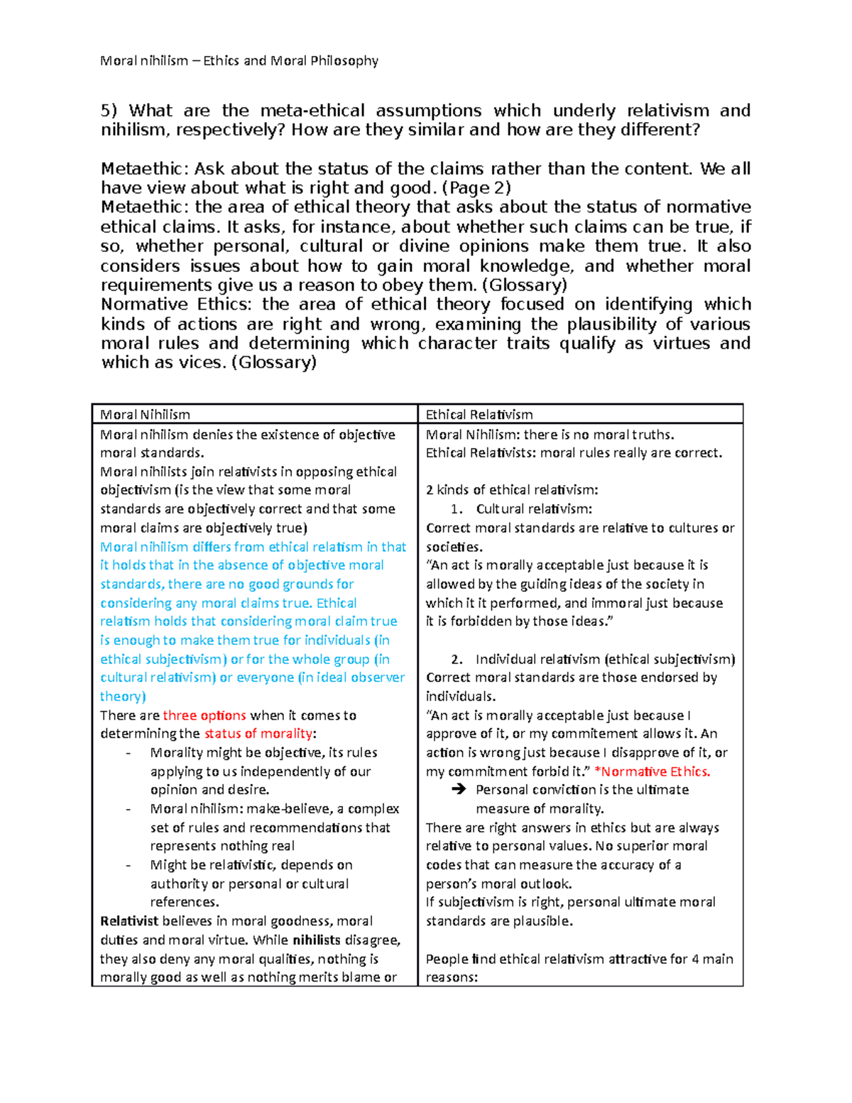 Lesson 6 - Lecture notes 6 - Moral nihilism – Ethics and Moral ...