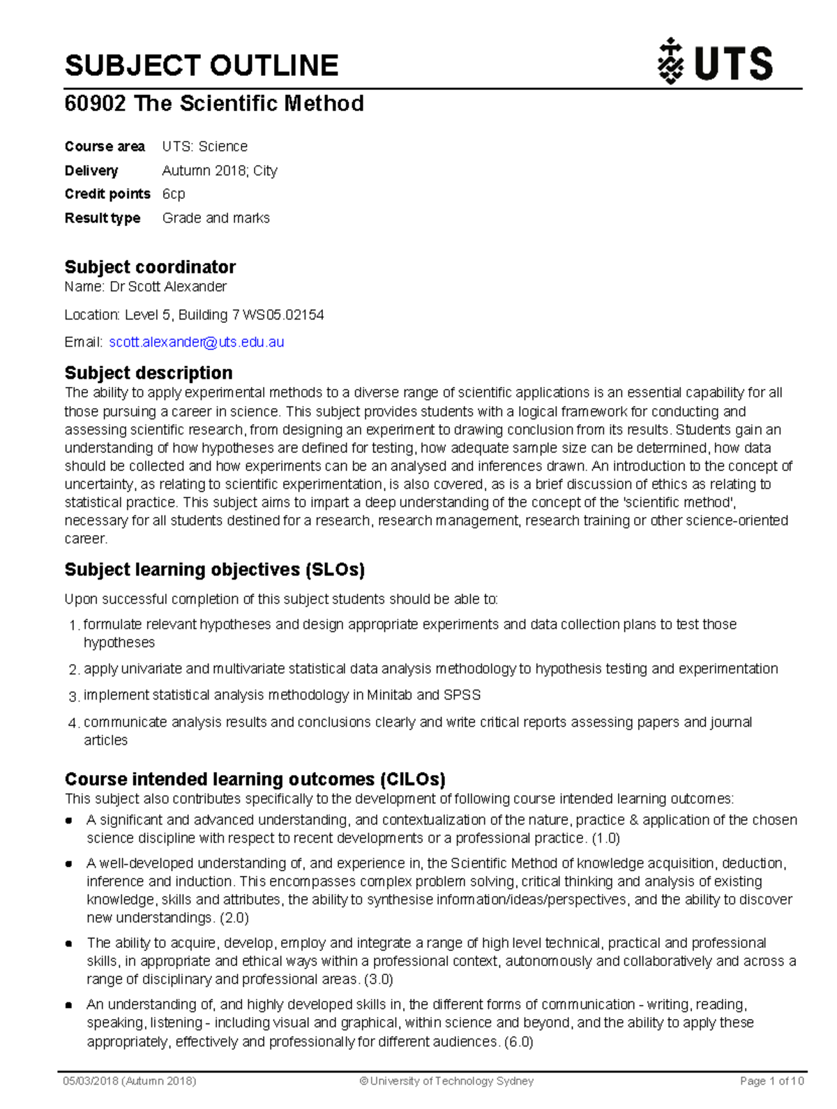 Subject Outline - SUBJECT OUTLINE 60902 The Scientific Method Course ...