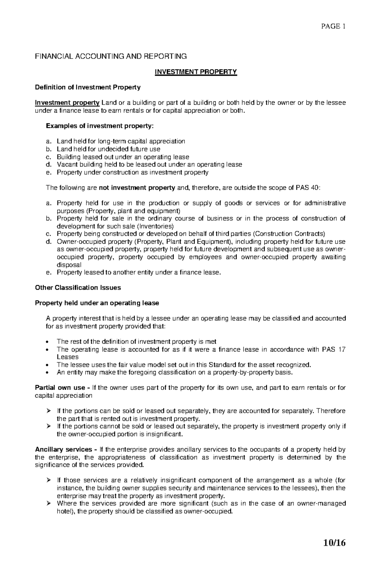 16-Investment-Property - PAGE 1 10/ FINANCIAL ACCOUNTING AND REPORTING ...