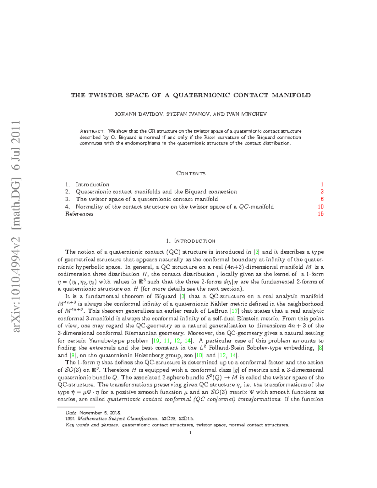 1010 - Cours - arXiv:1010 [math] 6 Jul 2011 THE TWISTOR SPACE OF A ...