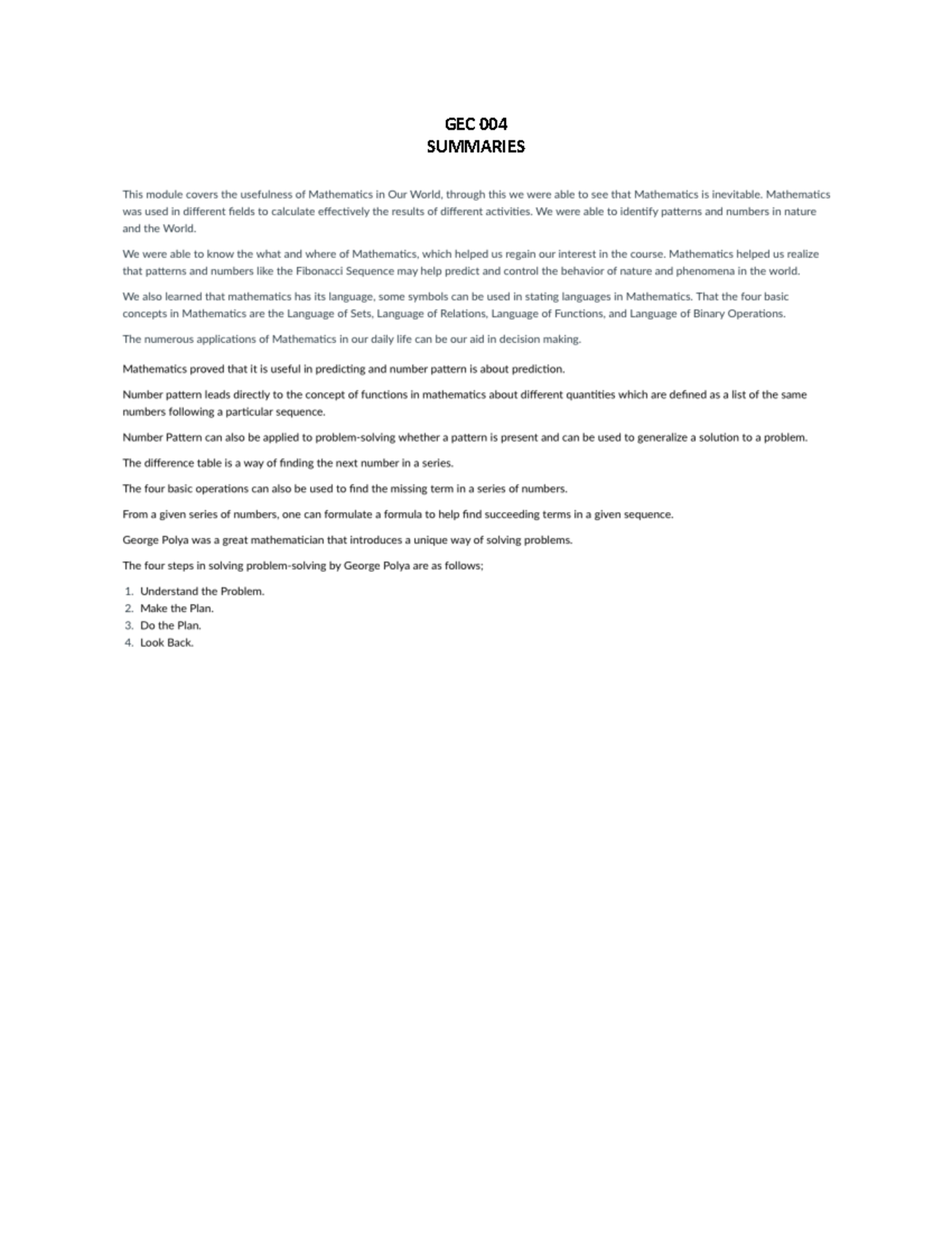 GEC 004 Summaries - Mathematics In The Modern World - GEC 004 SUMMARIES ...