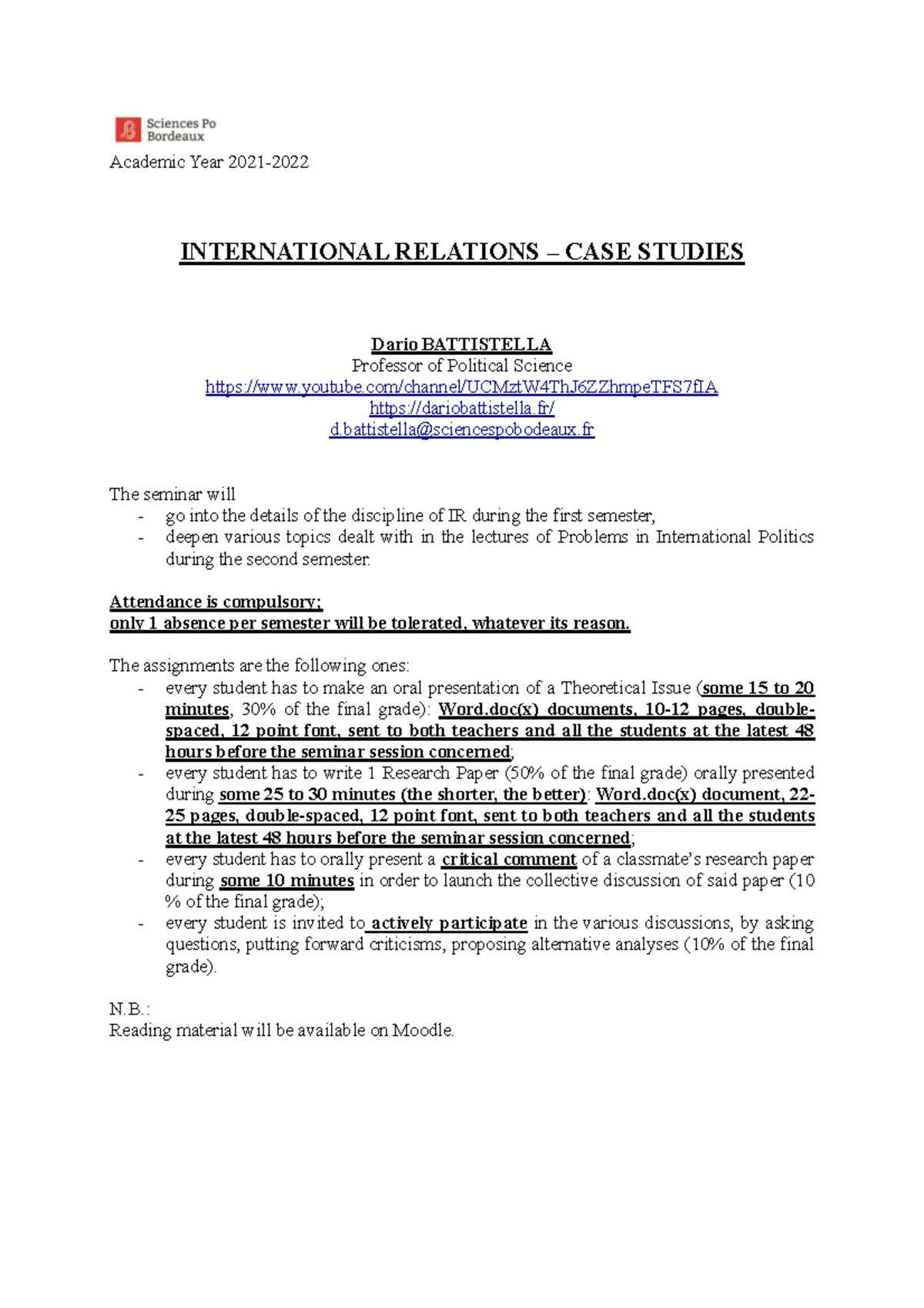 DB IR-CS Syllabus - POUR VOUS - Academic Year 2021- 2022 INTERNATIONAL ...