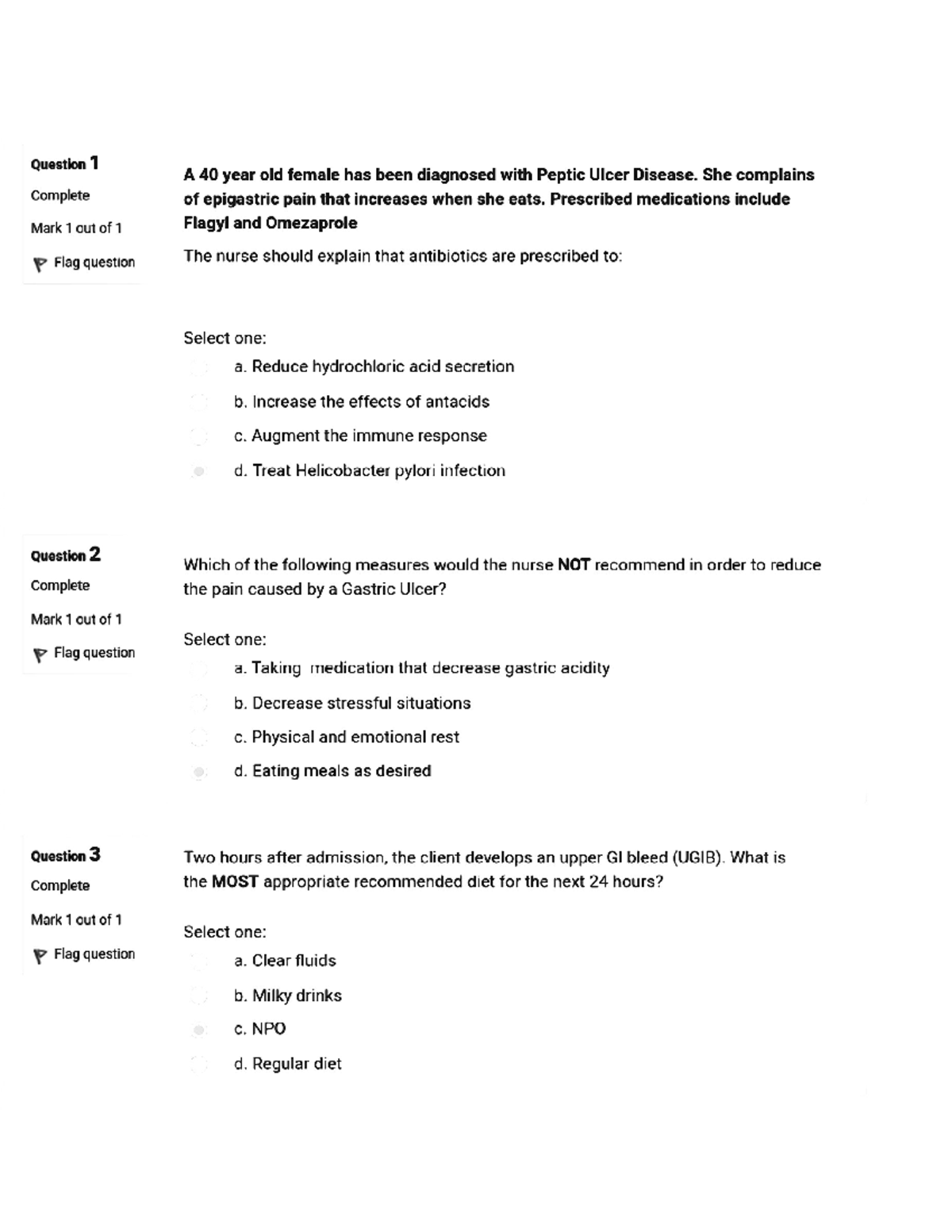 Copy of adult nursing final exams - Question 1 A 40 year old female has ...